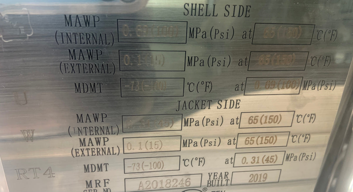 ASME Jacketed Reactor- decarb, crystallization, Decarboxylation vessel